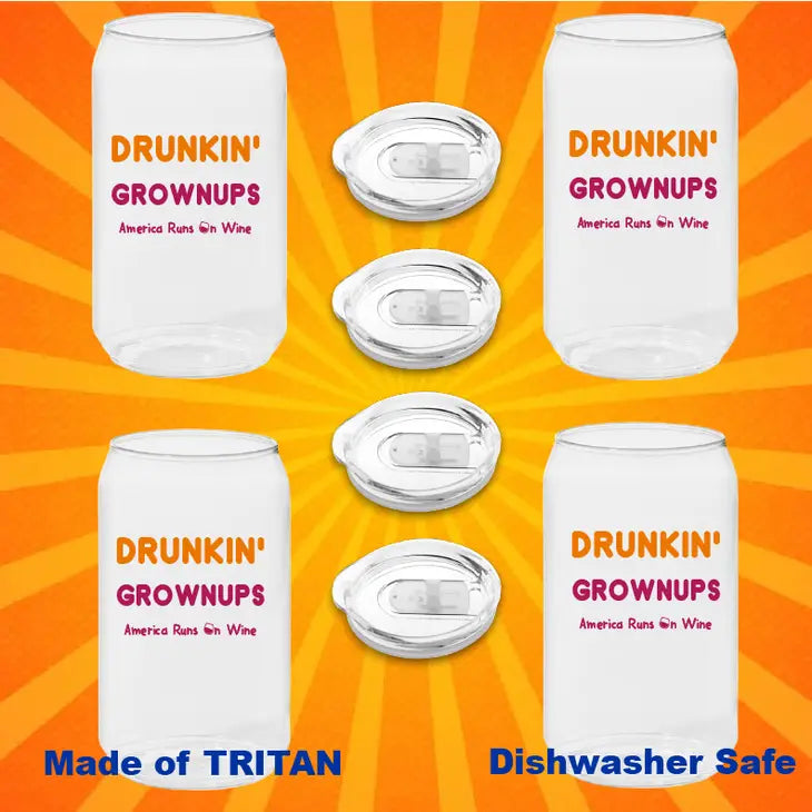 Drunkin' Growups Set of 4 Tritan Unbreakable Can Cups W/Lids – Vintage ...