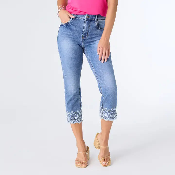 Everstretch Straight Capri with Bottom Embroidery – Vintage Southern ...